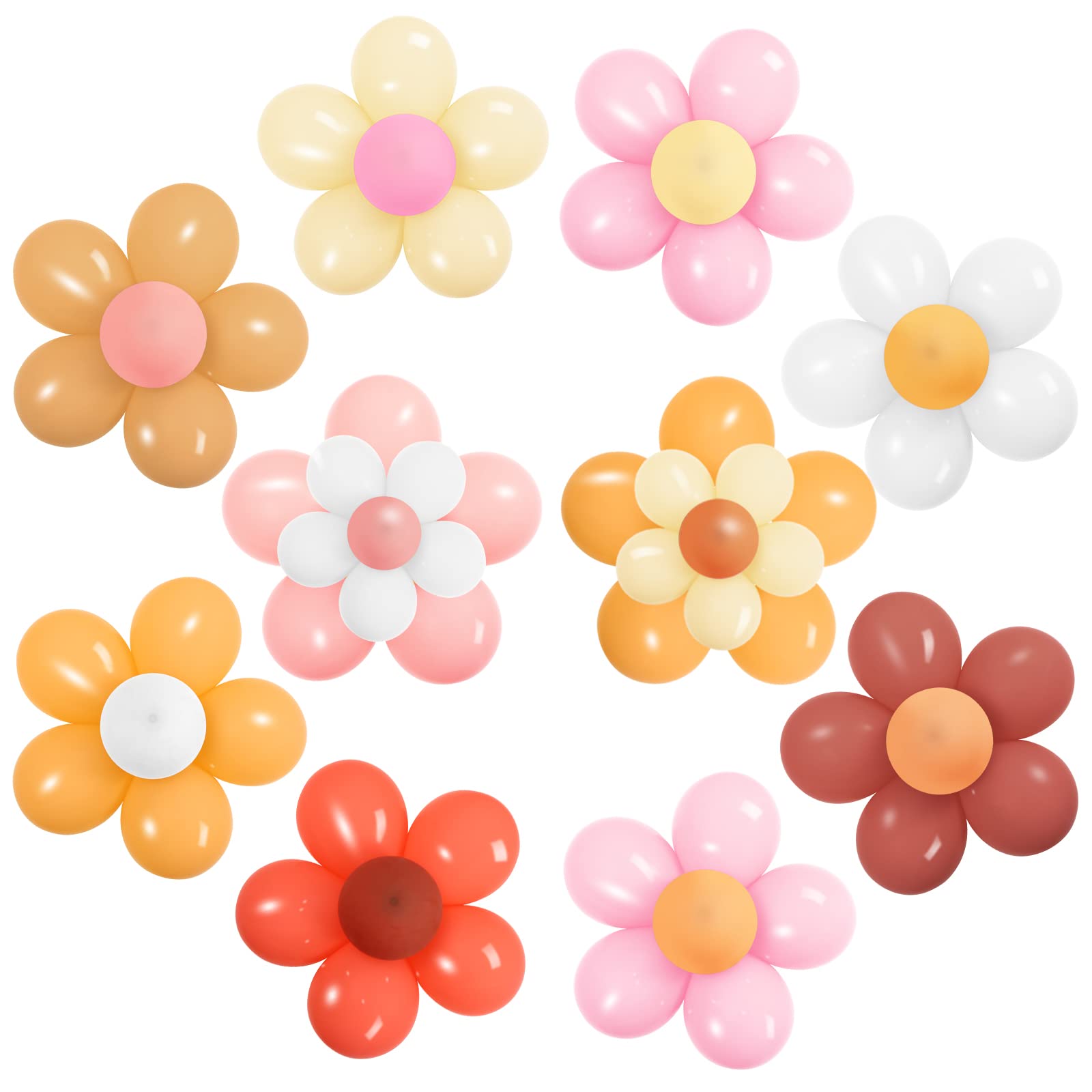 21 Set Colorful Daisy Flower Balloon DIY Kit, 126Pcs 10Inch Multicolor Latex Balloons, Groovy Hippie Boho Balloons, Flower Party Decoration for Baby Shower Anniversary Wedding Birthday Party Supplies