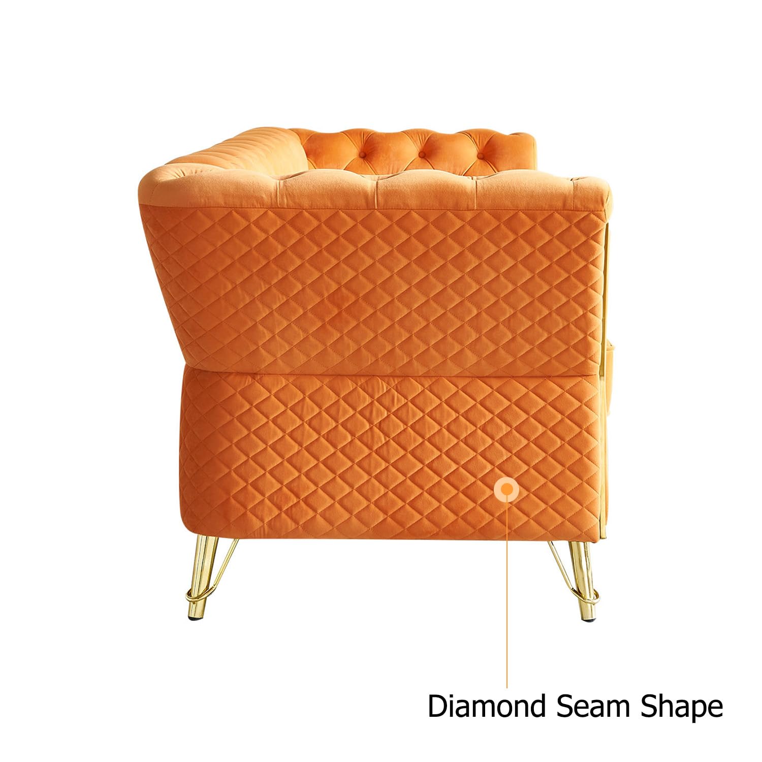 Vensico Modern Velvet Sofa Couch for Living Room, 87.4 Inch Long Tufted Sofa Unique Upholstered Couch Oversized Sofa Decor Furniture with Golden Metal Legs (Orange)