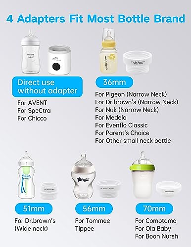 Bottle Warmer, Portable Bottle Warmer for Travel with 4 Adapters, LED Real-time Display & Rechargeable & Precise Temperature Control Travel Bottle Warmer for All Bottles for Breastmilk & Formula