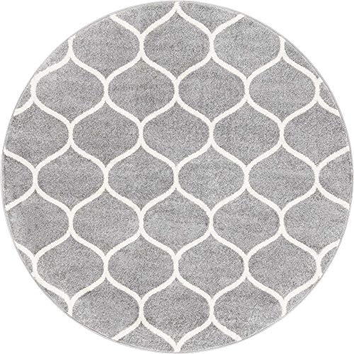 Unique Loom Trellis Frieze Collection Area Rug - Rounded (7' Round, Light Gray/ Ivory)