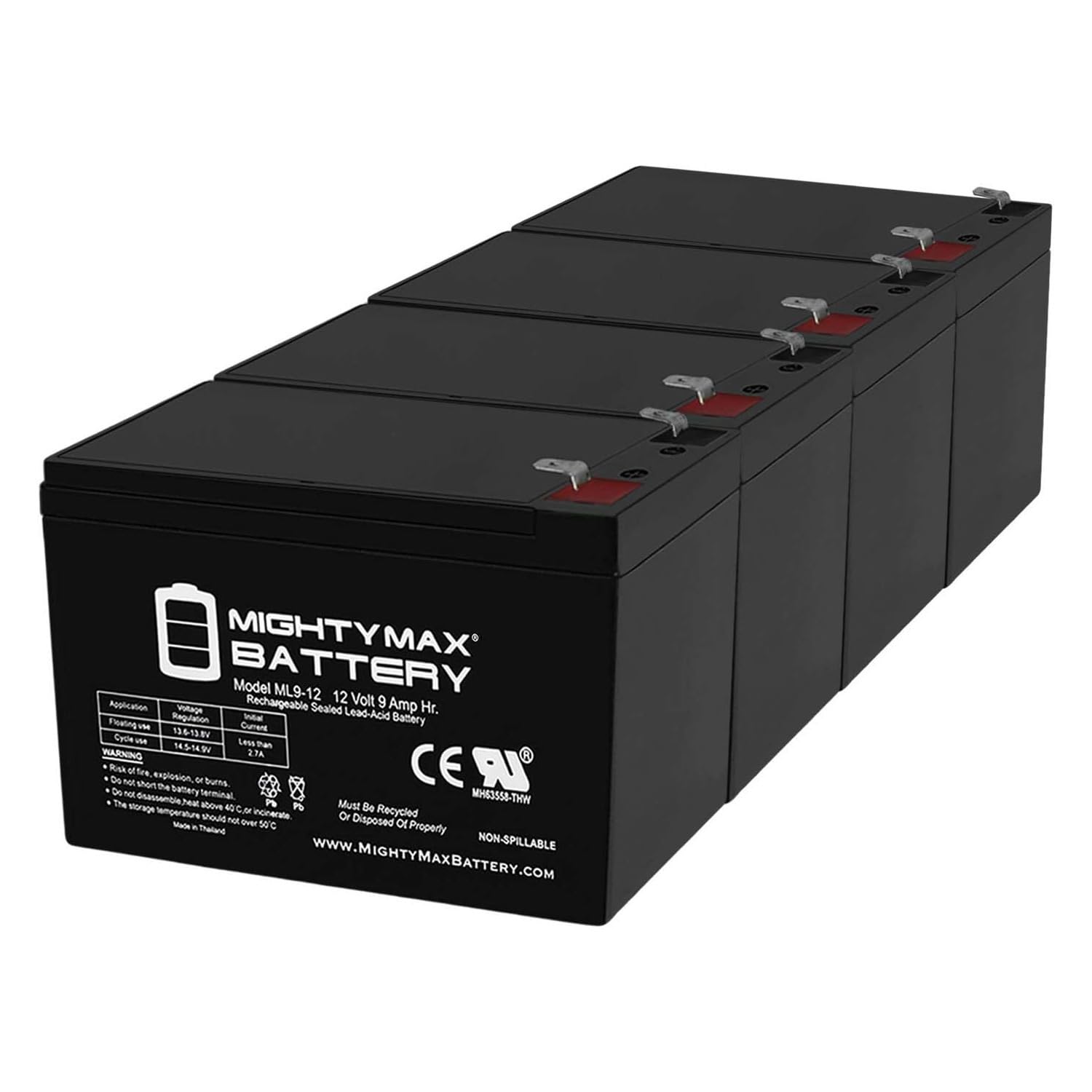 Mighty Max Battery 12V 9Ah SLA Replacement Battery for Kung Long WP1236W - 4 Pack