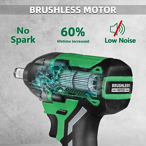 ALTOCRAFT Brushless Cordless Impact Wrench 1/2 Inch,20V High Torque Impact Gun, 4.0Ah Battery,280 ft-lbs(380 Nm),1 Hour Fast Charger,7 Sockets 3 Driver Bits,Belt Clip and Tool Bag