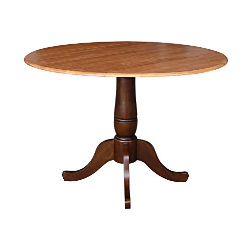 IC International Concepts 42" Round Dual Drop Leaf Pedestal Table-29.5" h Dining Table, Cinnamon/Espresso