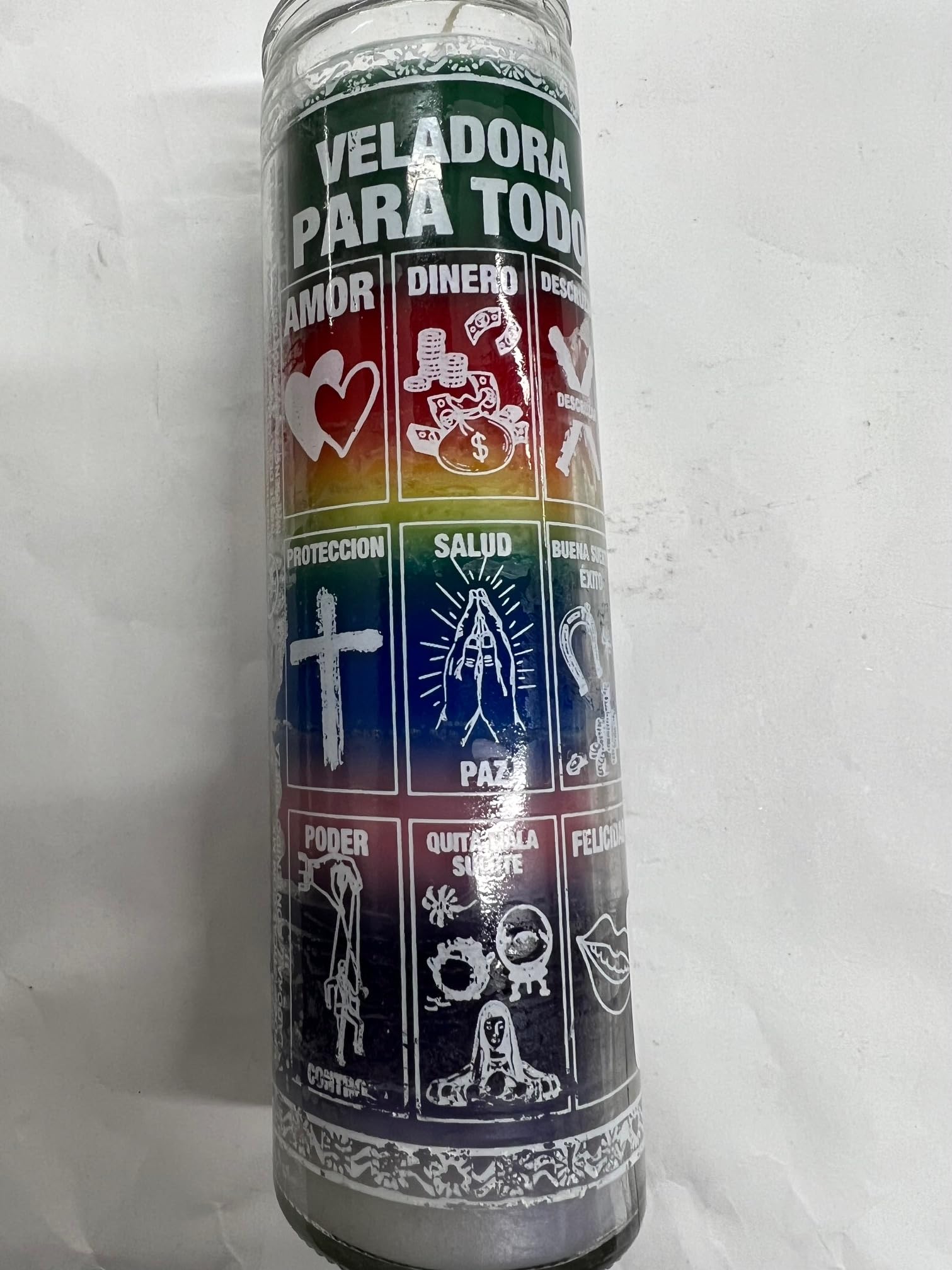 All Purpose 7 Color Unscented Pillar Candle in Glass (Veladora para Toda)