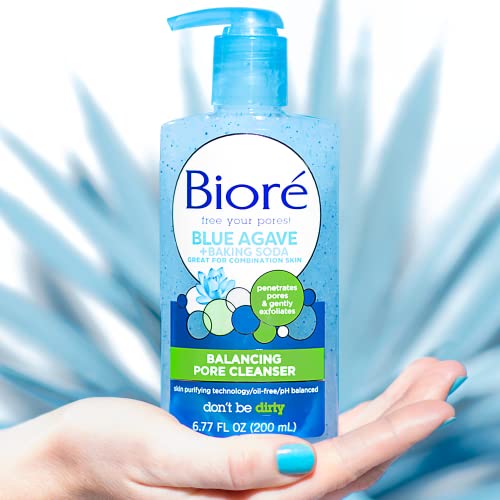 Bioré Daily Blue Agave + Baking Soda Balancing Pore Cleanser, Liquid Cleanser for Combination Skin, to Penetrate Pores & Gently Exfoliate Skin, 6.77 Ounce