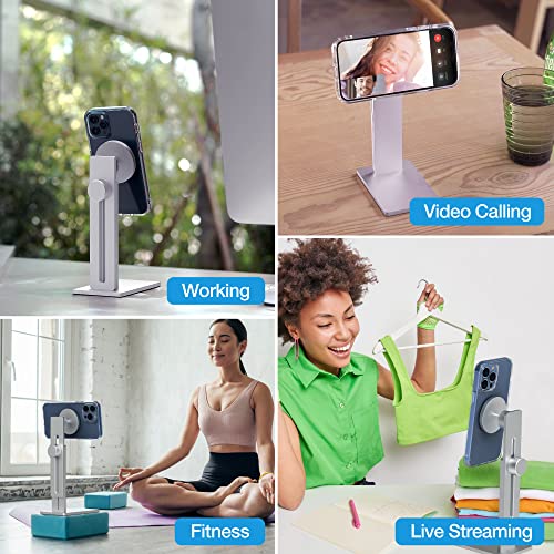AluDisc Pro 360°-Directional Magnetic Aluminum Desk Phone Stand Tilt Swivel Rotate Angle Adjust Height 12" for All iPhone 15/14/13/12 Samsung Galaxy Note All Smartphones and Nintendo Switch (ST-520SI)