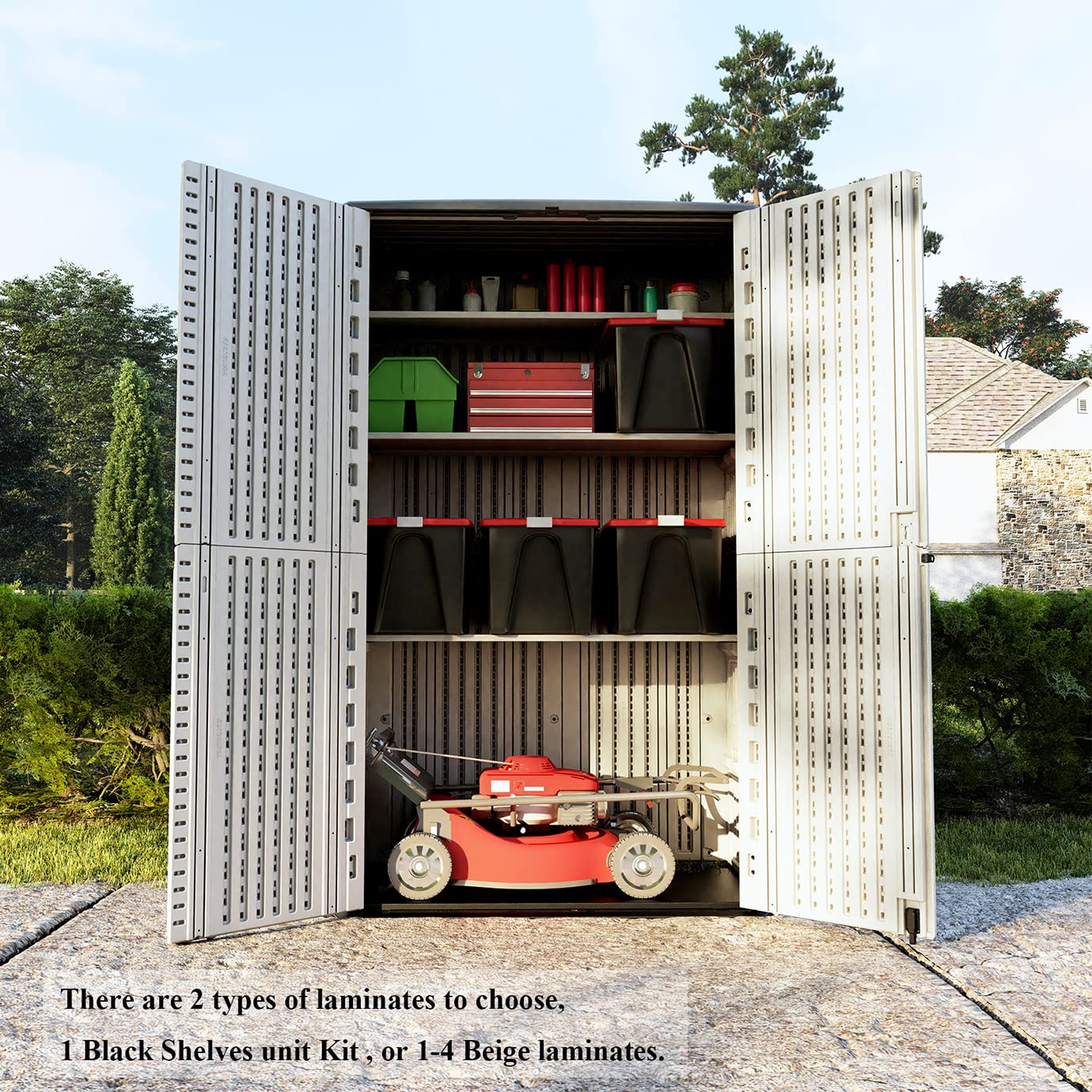 KINYING Metal Laminate Shelving Kit Vertical Storage Cabinet, with Screw and Nuts, 68” x 46” x 15”(Color: Black)