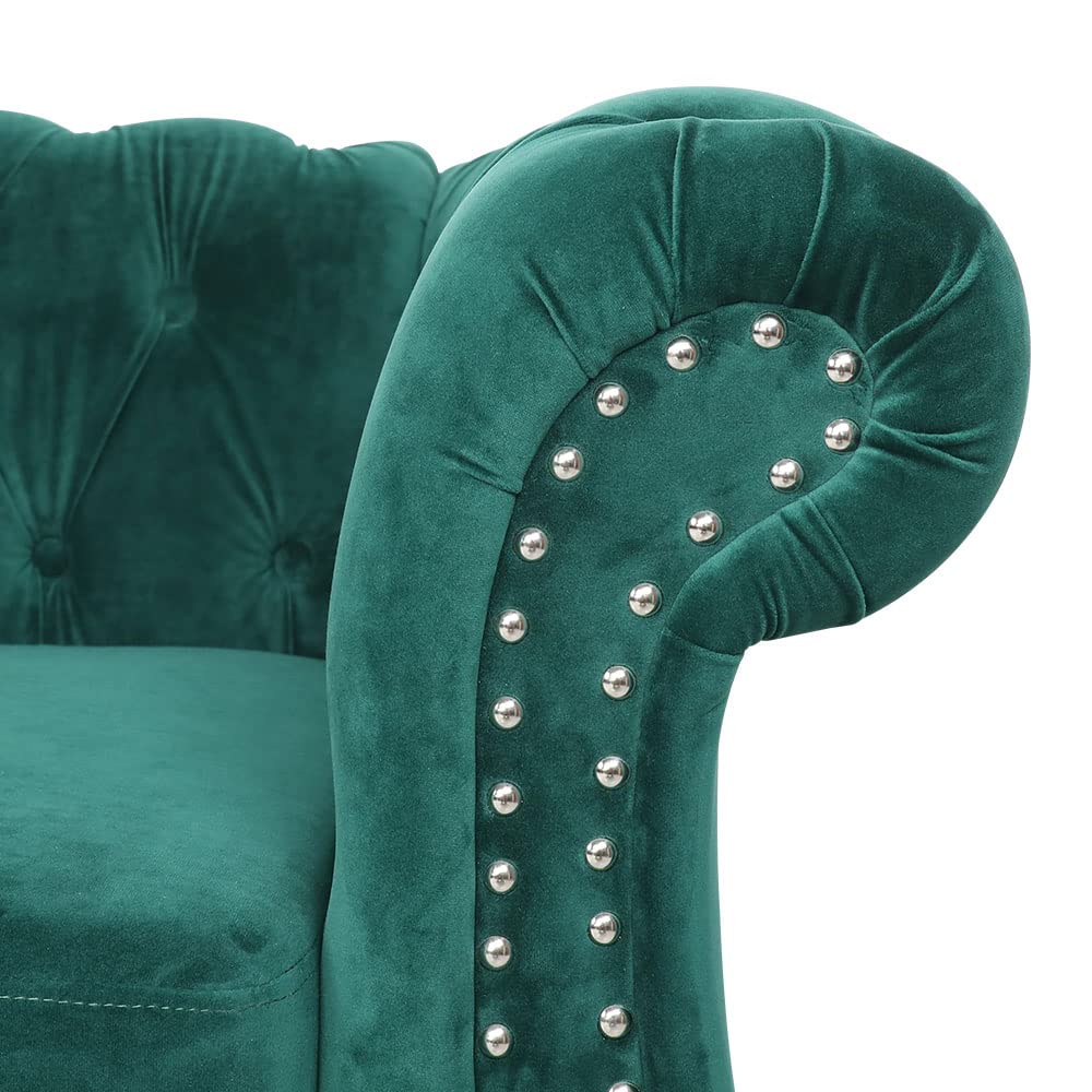 LEVNARY Three-Seat Velvet Sofa, Large Sofa Classic Tufted Chesterfield Settee Sofa Modern 3 Seater Couch Furniture Tufted Back for Living Room, Green