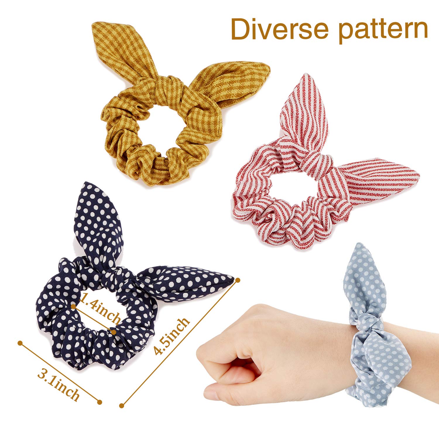 Yaomiao 12 Pieces Bow Hair Scrunchies Bunny Ear Scrunchies for Bow Silk Bowknot Bobbles Elastic Hair Ties Ropes for Women(Wave Point)
