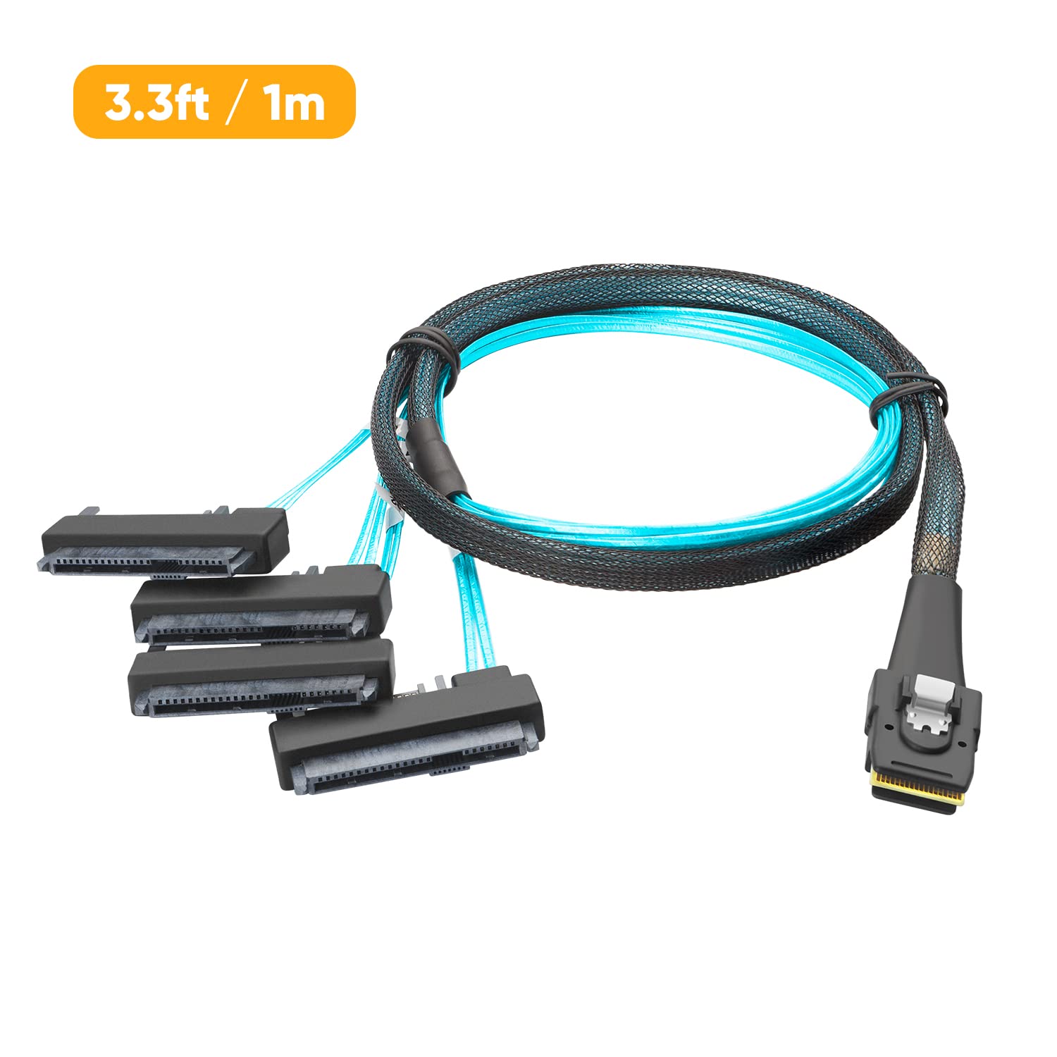 CableCreation Mini SAS Cable with SATA Power, Internal Mini SAS 36 Pin to 4 x 29 Pin Cord with SATA Power, SFF-8087 to SFF-8482 Cable, 3.3 FT