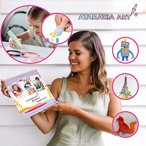ATARAXIA ART 3D Pen PLA Filament Refill, 24 Colors, Each Color 10m/33 ft, Total 782 feet, 3DPen Filament with Stencils Book, Reusable Colorful 40 Pattern Printing Paper, Clear Pad & 2 Finger Caps