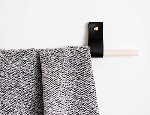 KEYAIIRA - Small Black Leather Wall Hook, wall hanging strap towel hook for wall leather loop strap for scarf storage boat paddle holder minimal towel bar rack storage