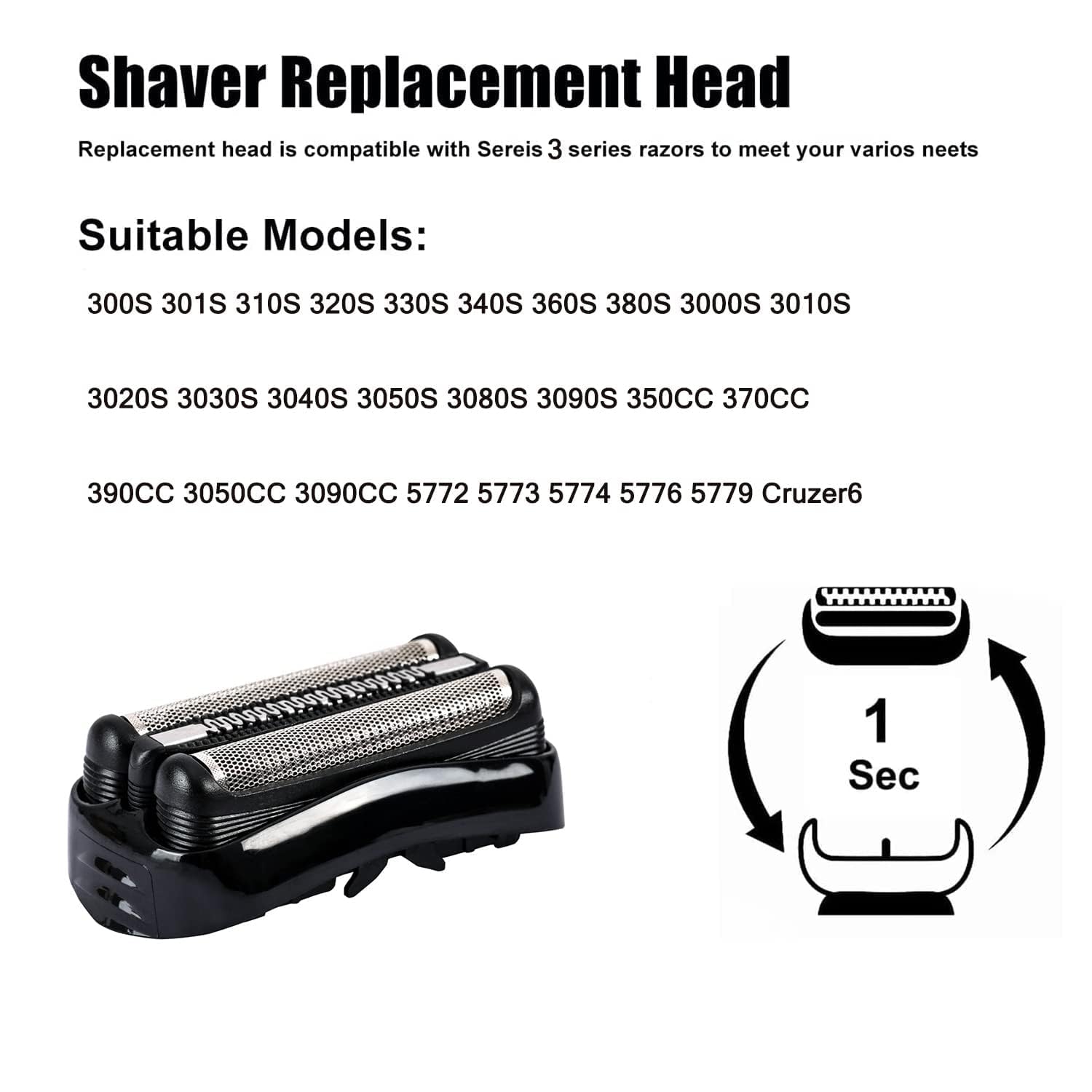 21B Replacement shaver Foil and Cutter Cassette Heads Compatible with Series 3 Replacement Head s3 Electric Shaver Razor wet and dry Blades Replacement fit for Models 3040s 300s, 310s, 3010BT