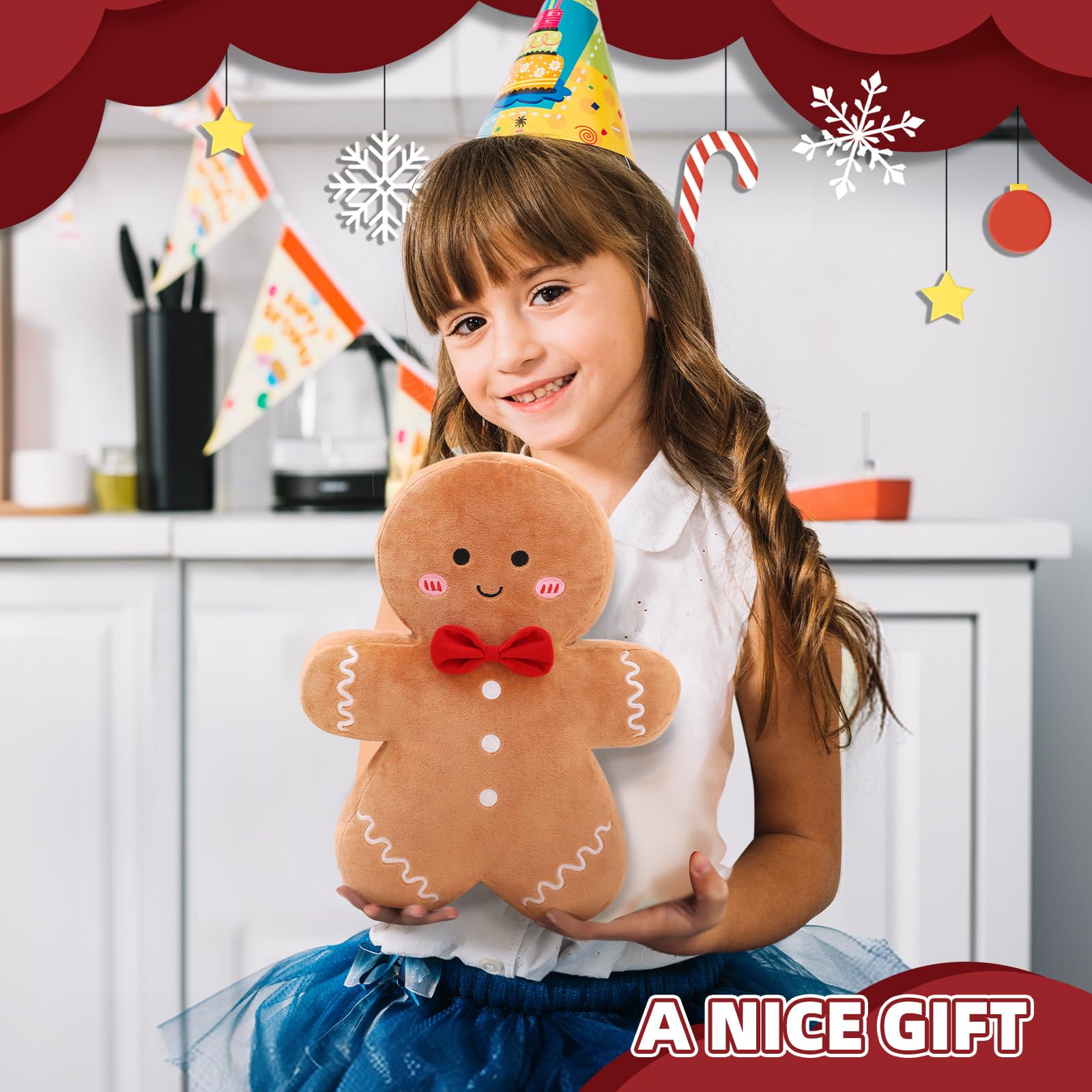 Yefound Gingerbread Plush Stuffed Pillow, Christmas Gingerbread Man Pillow, Gingerbread Man Plush Decor Pillow for Holiday Christmas Tree Gifts, 13.8in, Brown