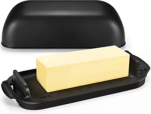 Butter Dish with Lid, Butter Container Holds for Countertop, Unbreakable Butter Keeper for Home Kitchen Decor, Perfect for East/West Coast Butter, BPA-free, Microwave/Dishwasher Safe (Black)