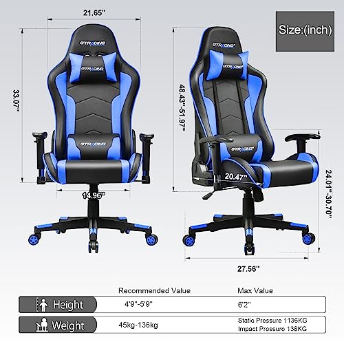 GTRACING Gaming Chair with Speakers Bluetooth Music Video Game Chair Audio Ergonomic Design Heavy Duty Office Computer Desk Chair(Blue)
