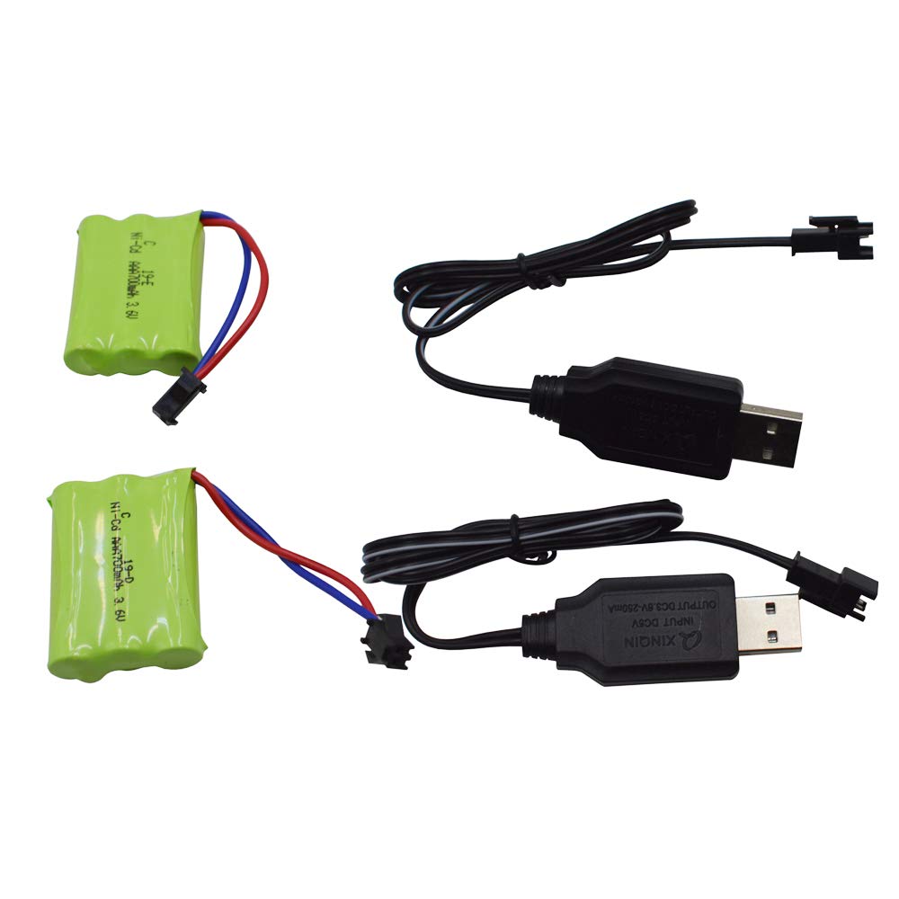 Blomiky 2 Pack 3.6V 700mAh AAA Re-Chargeable Battery Pack with SM-2P Connector Plug and USB Charger Cable for RC Battle Bumper Cars C143 D143 RC Vehicle D143 Battery 2