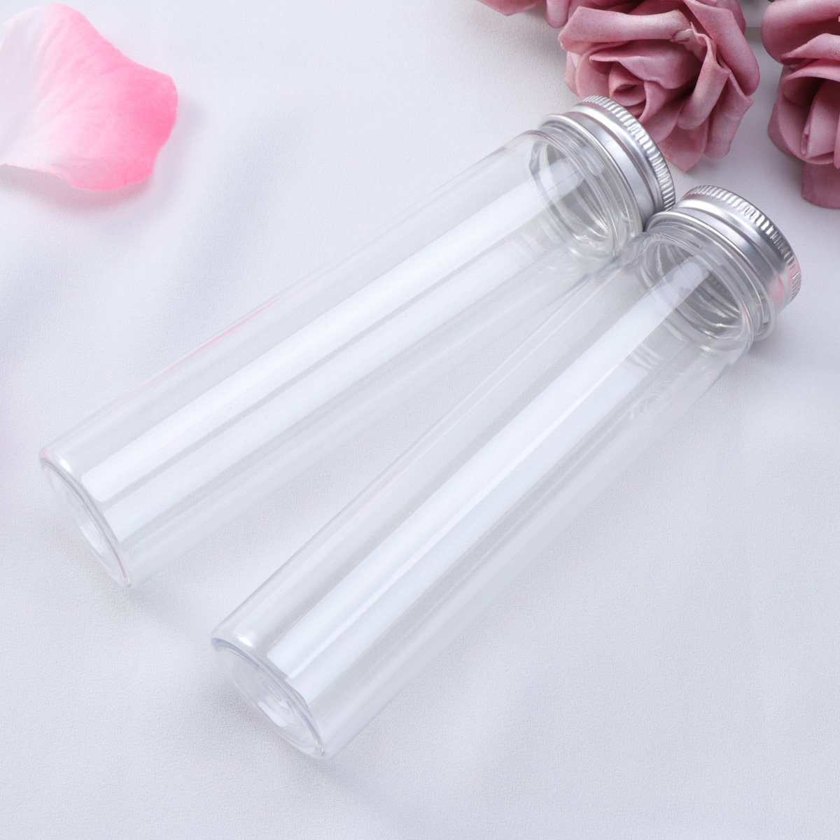 UEETEK 15pcs 110ml Flat-Bottomed Plastic Clear Test Tubes with Screw Caps Candy Cosmetic Travel Lotion Containers