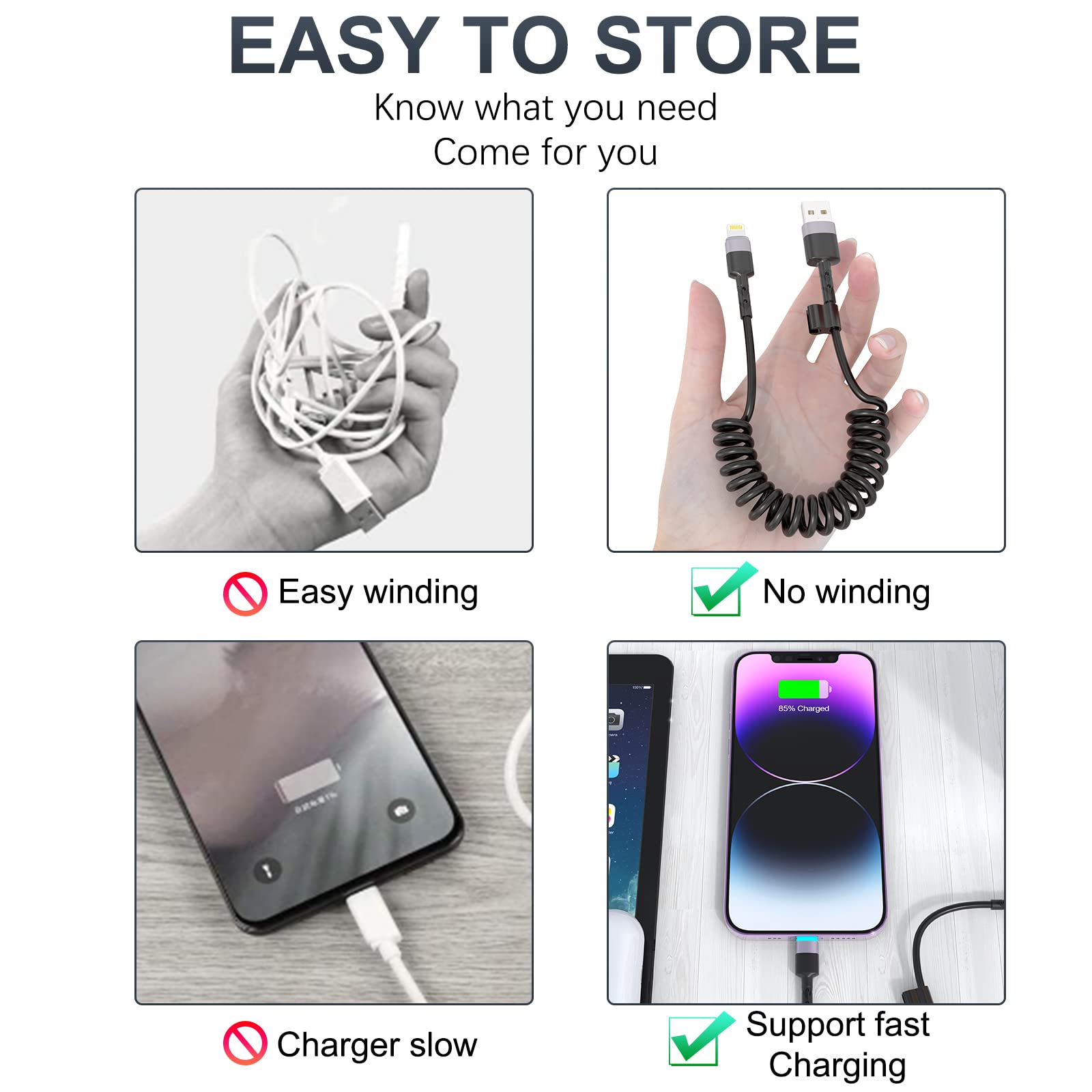 90 Degree Apple Carplay Cable [2 Pack],Right Angle Coiled iPhone Charger for Car [Mfi Certified & Data Sync] Coiled Lightning Cord for Iphone14/13/12/11pro Max/Xs Max/Xr/Xs/X/8/7/Plus/6s Ipad/iPod