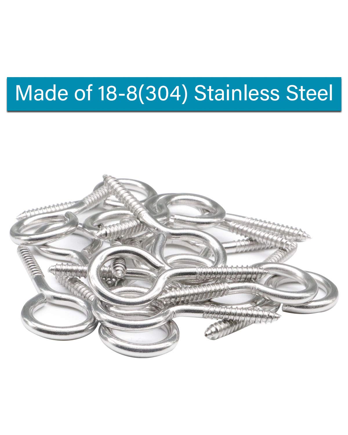 M3 x 1-1/2" Screw Eyes (50pcs) Small Eyelet Screws Lag Eyebolt 18-8 Stainless Steel 304 Heavy Duty Hook by IMScrews