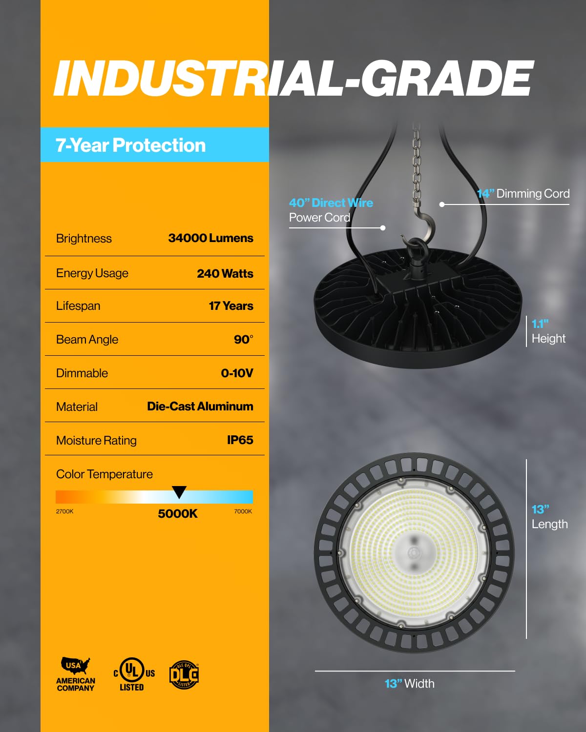 Sunco UFO LED High Bay Light, Lighting for Warehouse, 5000K Daylight, 240W, 34800 LM, 100-277V, Dimmable 0-10V, IP65 Waterproof Weatherproof, Super Bright, UL 2 Pack