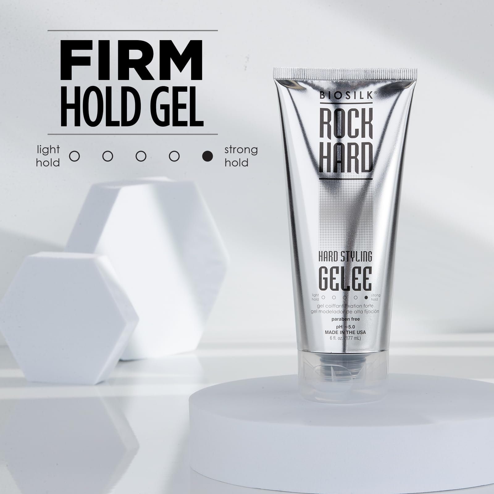 BioSilk Rock Hard Gel, Firm-Hold Hair Gel For Long-Lasting Styles, Sulfate, Paraben, & Cruelty-Free, 6 Oz
