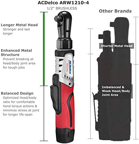 ACDelco Cordless G12 Series BRUSHLESS Li-ion 12V MAX. Ratchet Wrench (1/2) Tool Kit, 2-Pack Lithium-Ion Batteries
