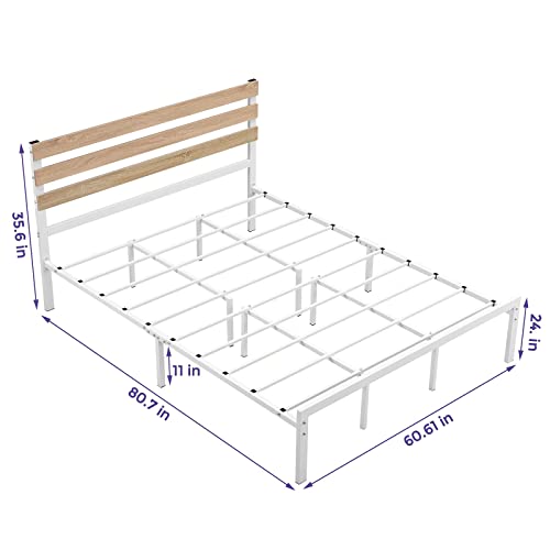 GreenForest Bed Frame Queen Size with Wooden Headboard Platform Bed with Metal Support Slats and Twin Bed Frame Tool-Free Assembly Metal Platform