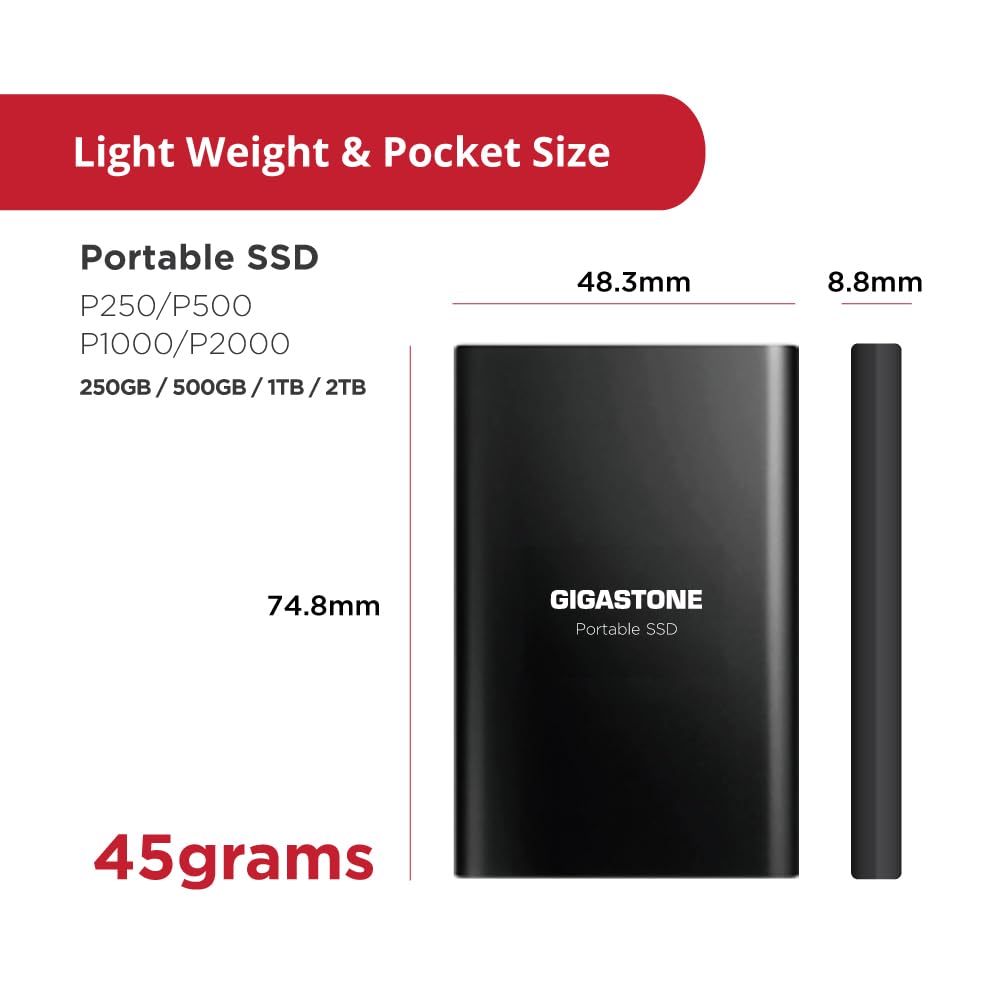 Gigastone 250GB External SSD Read Speed 500MB/s USB 3.2 USB-C External Solid State Drive Portable, 3D NAND Ultra Slim Metal, for PS4 PC Laptop Mac Windows Linux Android Xbox One Smart TV