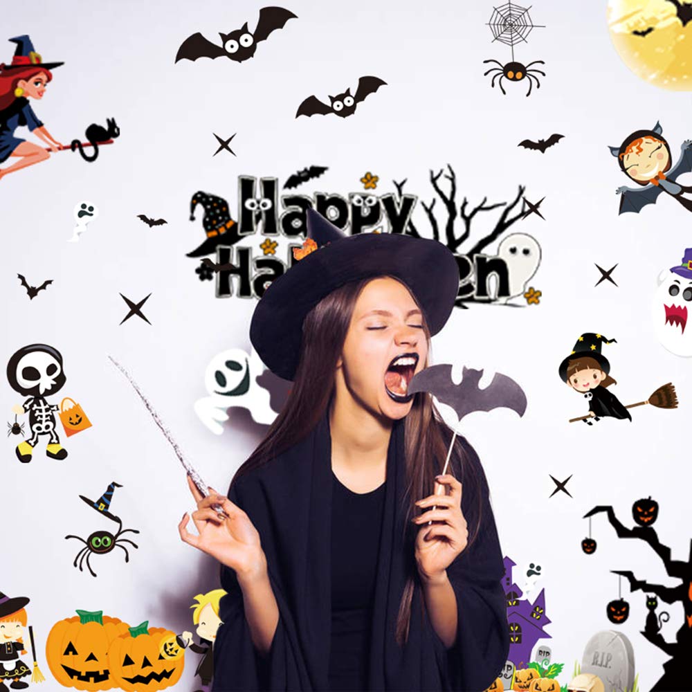 Vanleonet Halloween Window Clings Decals for Window Glass,Double-Side Spooky Removable Window Sticker for Halloween Party Decoration