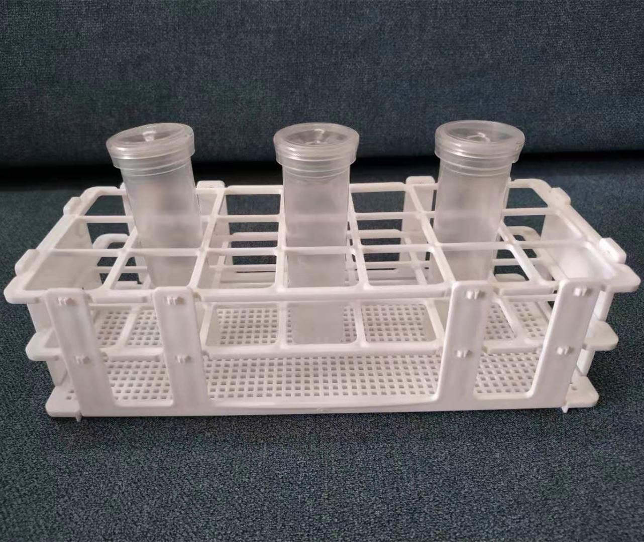 Pocomoco 3 Packs Plastic Test Tube Rack, 21 Holes Lab Test Tube Rack Holder for 30mm Test Tubes, White, Detachable (21 Holes)