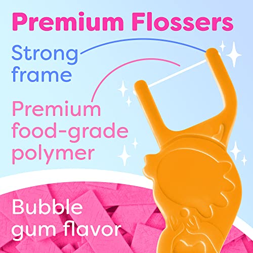 Kids Flossers 4 Pack (200 Total), Kids Floss Picks, Flossers Kids, Floss for Kids, Cute Animal Shapes, Glides Easy Between Teeth, Flosser Helps Prevent Tooth Decay & Gum Disease, Bubble Gum Flavored