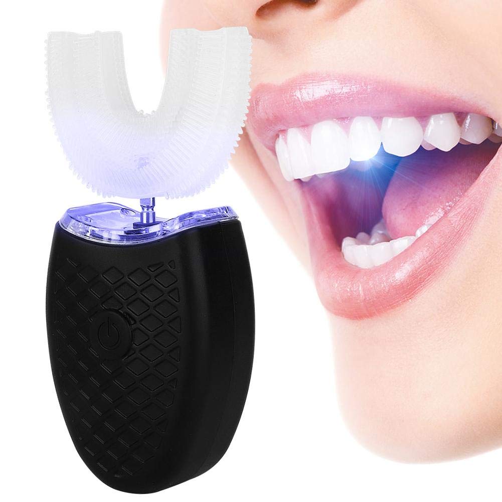 TMISHION Electric Toothbrush U-Shaped Adult Electric Toothbrush Automatic Cleaning Toothbrush Oral Care Tool Soft Silicone Brush Head Three-Color Optional High-Efficiency Cleaning(Black)