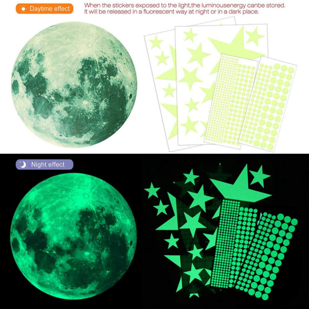 Homics Glow in The Dark Moon and Stars for Ceiling Nursery Wall Decals Stickers Luminous at Night for Kids Bedding Room