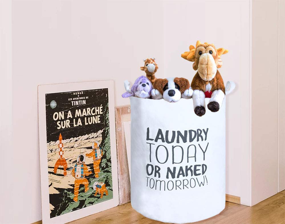 SDAIGC Collapsible Unicorn Laundry Basket, Blondie Canvas Waterproof Round Storage Hamper, Clothes Toys Organizer Basket, Cute Kids Gift Basket(White Today)