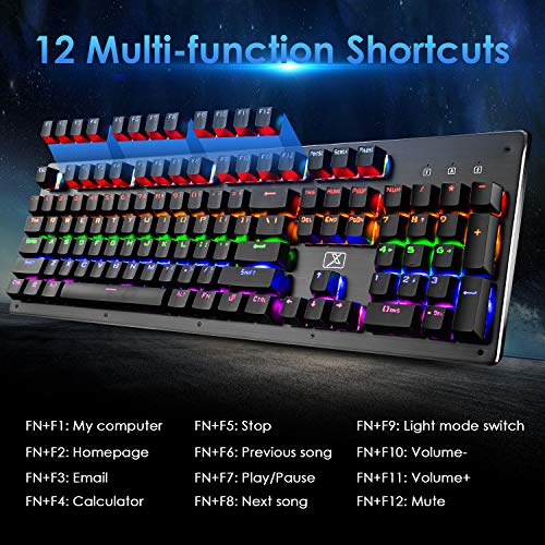 Wireless Gaming Keyboard and Mouse Combo with 104 Key Rainbow LED Backlight Rechargeable 4600mAh Battery Mechanical Keyboard Anti-ghosting Ergonomic RGB Mute Mice for Computer PC Gamer (Blue Switch)