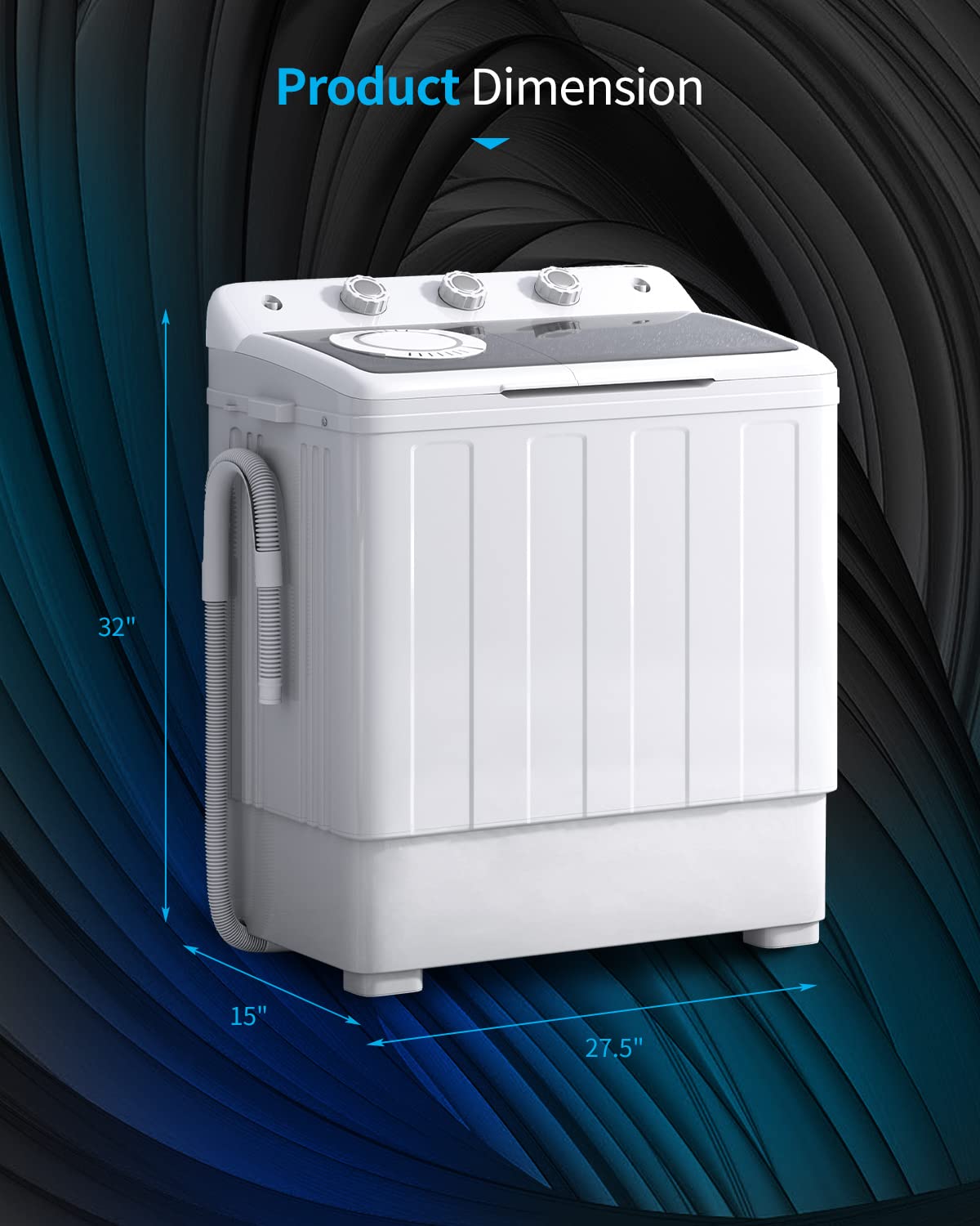 28lbs Portable Washing Machine with Drain Pump, Laundry Compact Washer Machine, Twin Tub Washing Machine, Washer and Spiner Machine for Dorms, Apartments, RVs (Grey)
