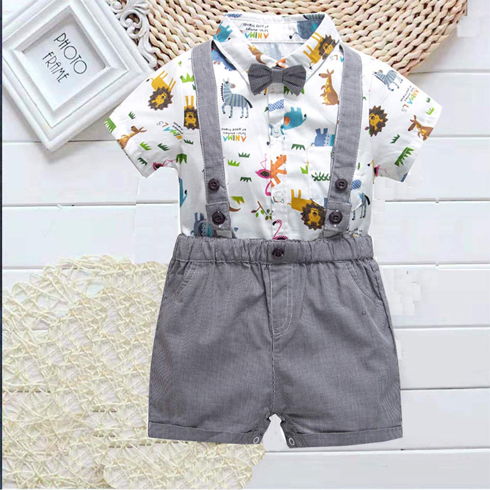SeClovers Baby Boy Tuxedo Outfits|Gentleman Bowtie Romper Suspender Shorts Set, Toddler Boys Formal Suit 12-18 Months