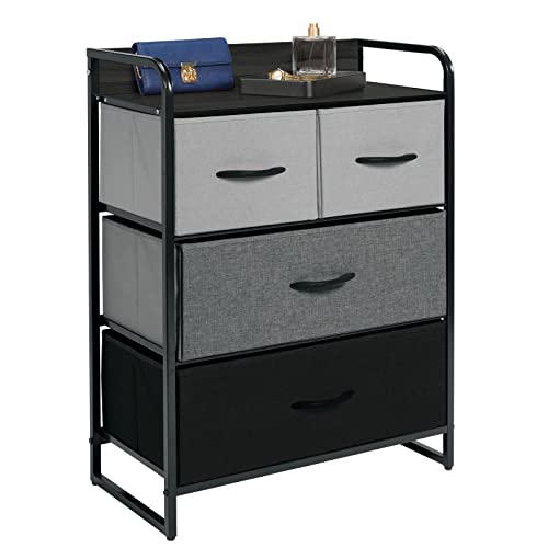 mDesign 30.9" High Steel Frame/Wood Top Storage Dresser Furniture Unit with 4 Removable Fabric Drawers - Bureau Organizer for Bedroom, Living Room, or Closet - Gray/Multi-Color/Black