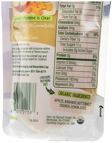 Sprout Organic Baby Food, Stage 2 Pouches, 6 Flavor Fruit & Veggie Variety Pack, 3.5 Oz Purees (Pack of 12)