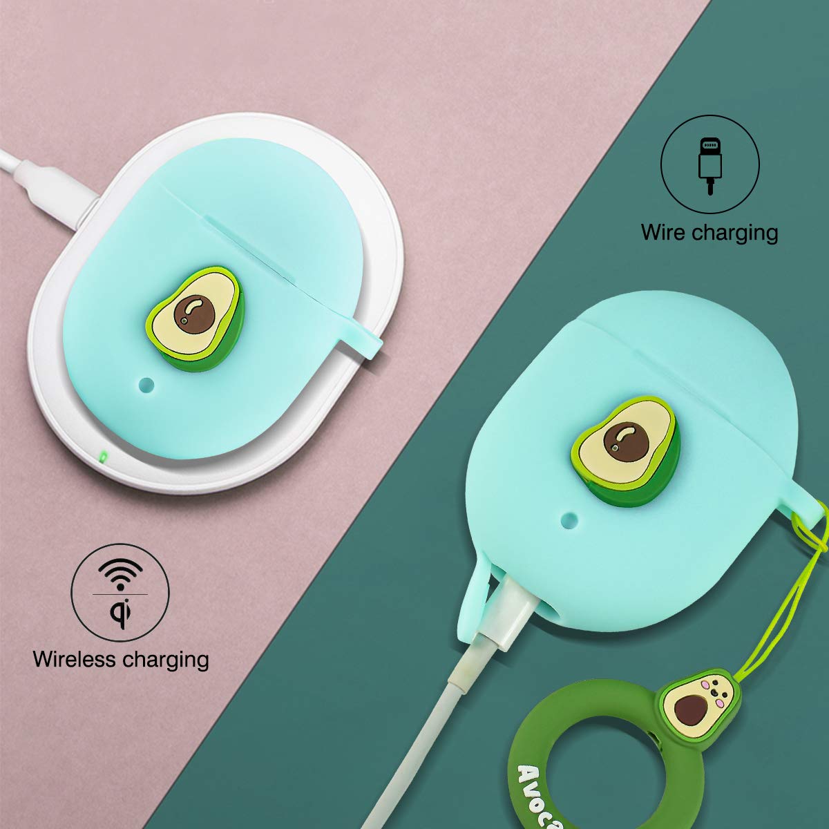 Newseego for Google Pixel Buds 2(2020) Case, Cute 3D Funny Protective Cover Soft Silicone Cartoon Shockproof Case for Google Buds 2 with Keychain Fashion Design Support Wireless Charging-Avocado