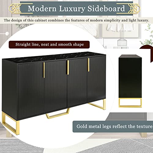 ATGHYURT Console Table, Sideboard Buffet Cabinet with 4 Doors, Metal Handles & Legs and Adjustable Shelves, Narrow Long Sofa Table for Living Room/Hallway/Couch