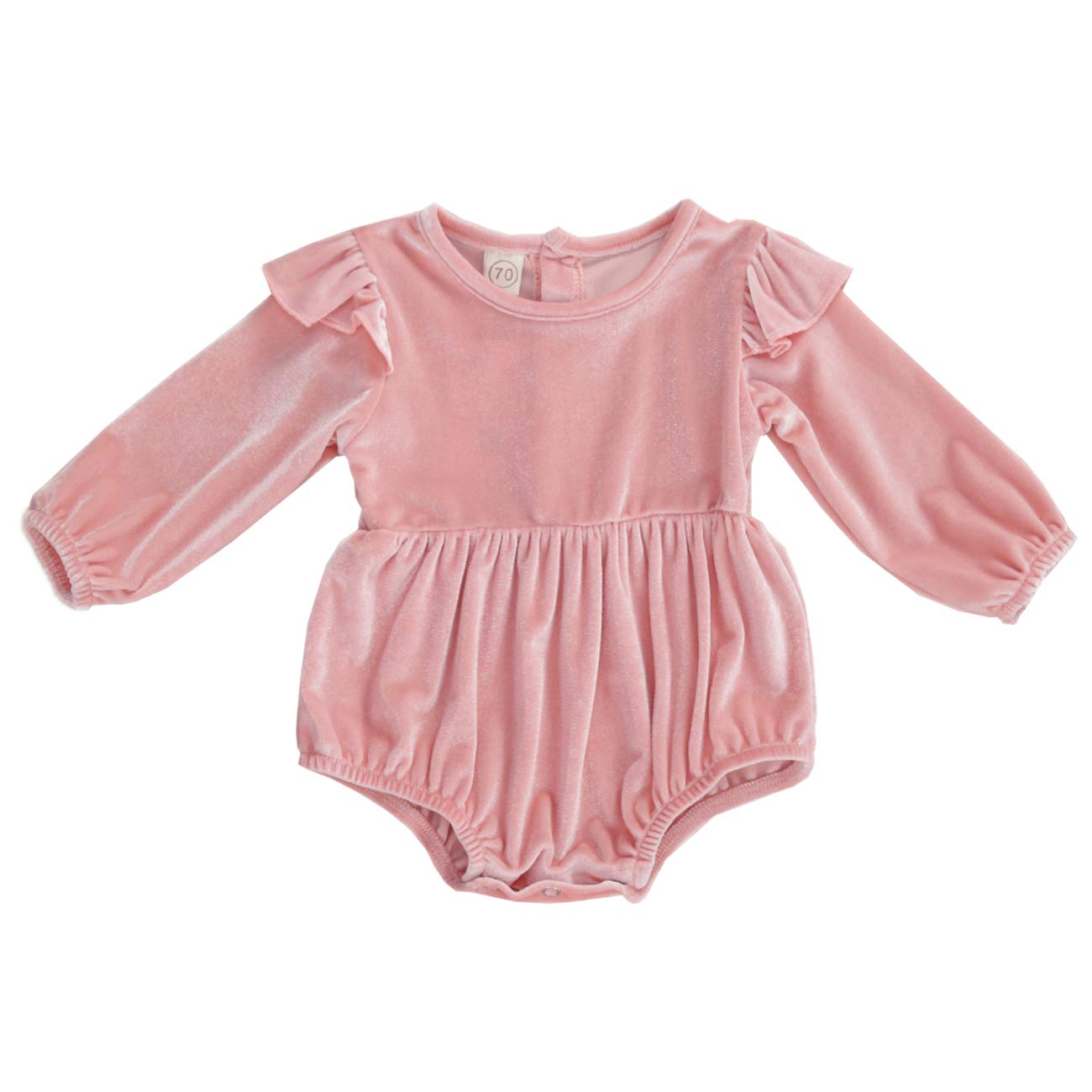 Infant Baby Girl Plain Fall Crushed Velvet Long Sleeve Bodysuits Romper Tops (A Peach Pink, 6-12 Months)