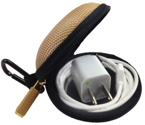 CASEBUDi Round Earbud and Phone Charger Storage Case with Carabiner | Limited Edition Gold Ballistic Nylon
