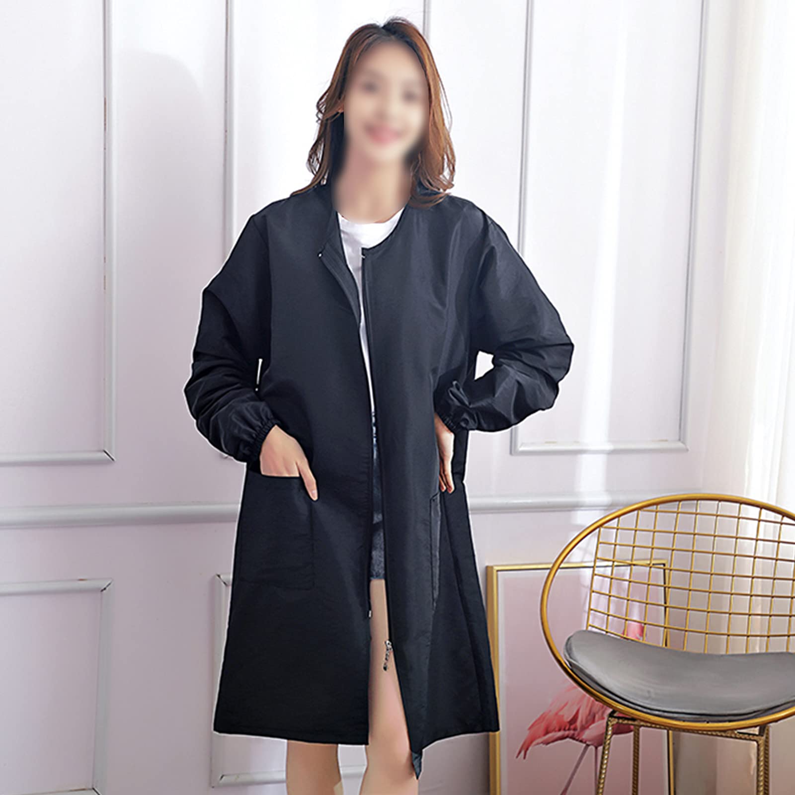 Exttlliy Chameleon Fabric Salon Smock Professional Stylist Jacket Waterproof Haircut Cape Barber Apron (Black, L)