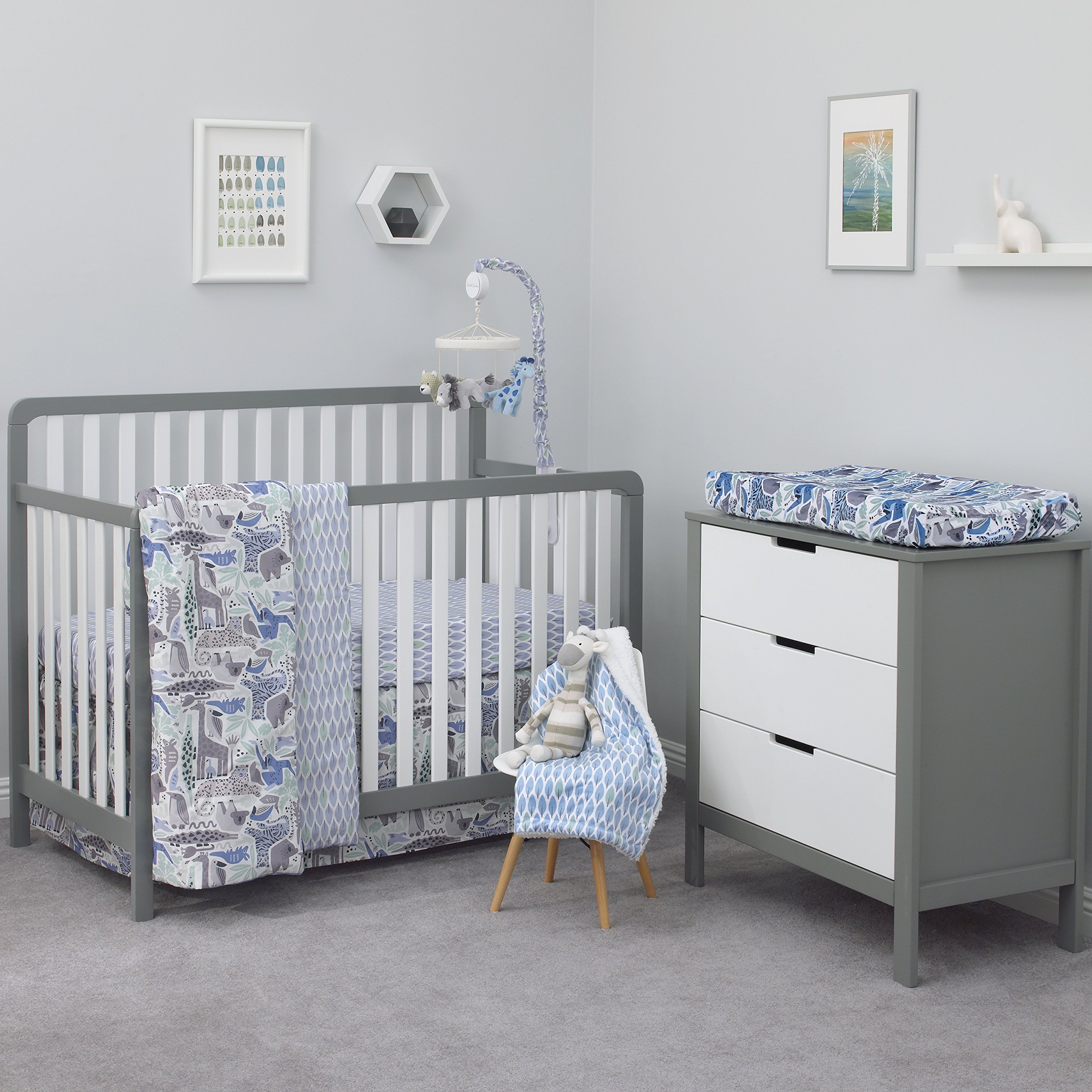 DwellStudio Safari Skies Animal/Jungle Musical Mobile, Blue/Gray