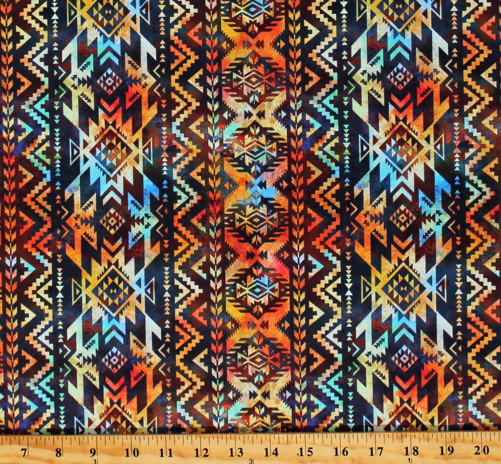 Fields Cotton Southwestern Native American Tribal Geometric American Heritage Multicolor Cotton Fabric Print by The Yard (SRKD-19578-225ADOBE), Brown, 44 Inches
