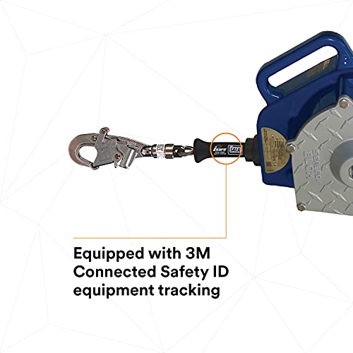 3M DBI-SALA Sealed-Blok 3400902 Self Retracting Lifeline 50' 3/16"" Cable, Swivel Snap Hook, 4' Cable Tie-Off Adaptor, MountBracket, Carabineer, Blue