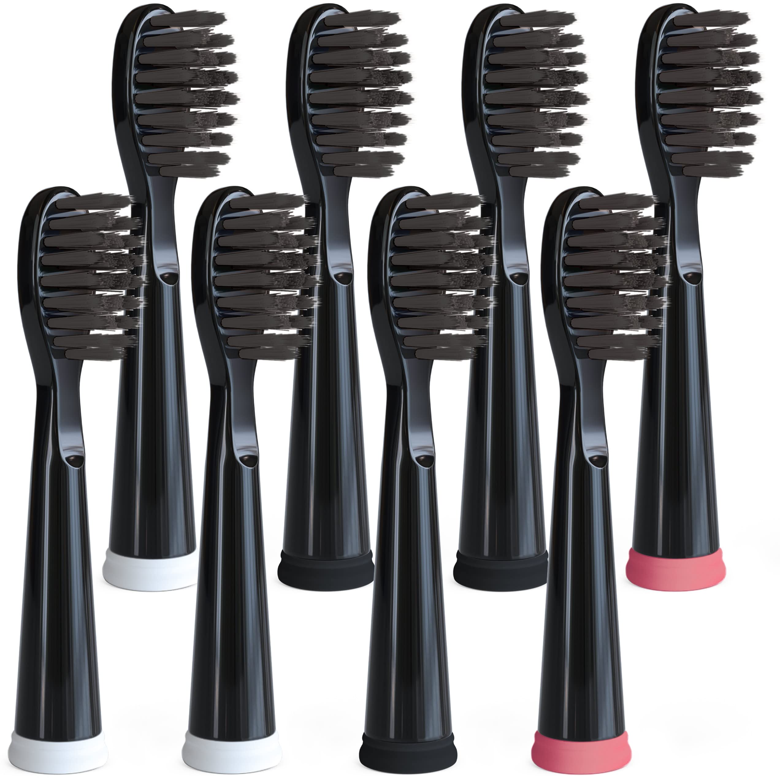 Replacement Electric Toothbrush Heads for Fairywill, Sonic-FX, SnapWhite – Soft Nylon Charcoal Bristle Twist Lock Replacement Tooth Brush Head, Compatible with Electric Toothbrushes (Black,Pack of 8)