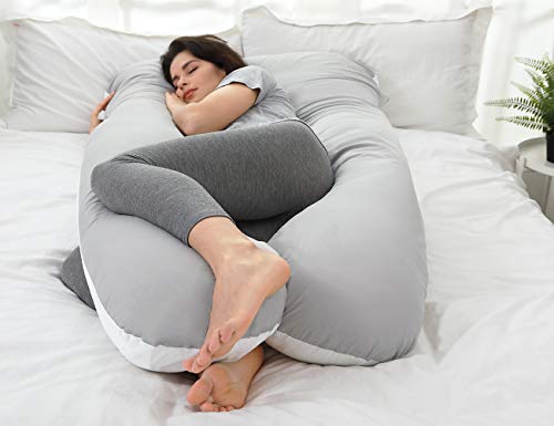 Meiz Pregnancy Pillows, 60" Pregnancy Pillows for Sleeping - Maternity Pillow for Pregnant Women - Full Body Pillow with Washable Cover for Back Pain Relief (White & Grey)